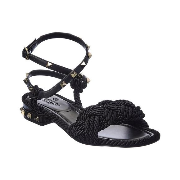 Valentino | Shoes | Valentino Rockstud Braided Rope Leather Sandal ...